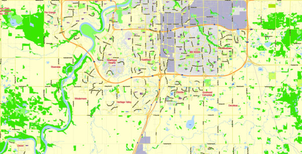 Map Edmonton PDF Vector Street Map editable City Plan Adobe PDF