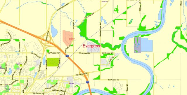 Edmonton PDF Map Printable Vector, 2 km scale Street Map editable City ...