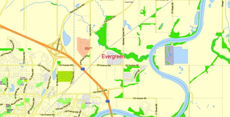 Edmonton PDF Map Printable Vector, 2 km scale Street Map editable City ...