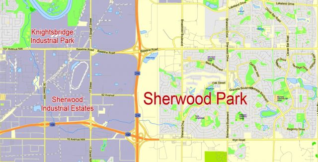 Edmonton PDF Map Printable Vector, 2 km scale Street Map editable City ...