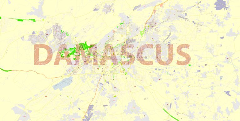 Damascus Printable Map Syria, exact vector City Plan full editable ...