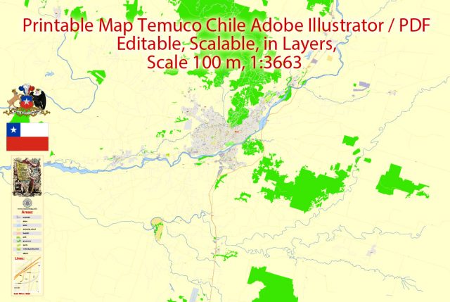 Temuco Chile Map – Maps in Vector: Detailed Street Maps Illustrator PDF ...