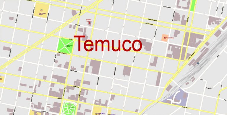 Temuco PDF Map Chile, exact vector City Plan full editable, Adobe PDF Street Map Printable ...