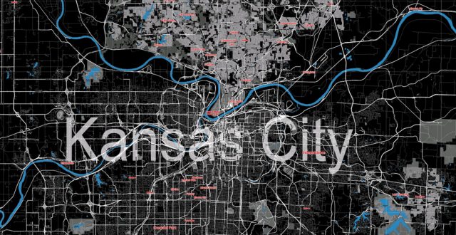 Kansas City Missouri US, exact vector Map City Plan scale 1:58371 BW ...
