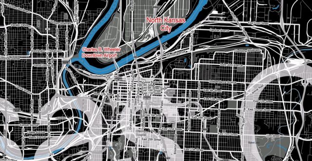 Kansas City Missouri US, exact vector Map City Plan scale 1:58371 BW ...