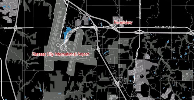 Kansas City Missouri US, exact vector Map City Plan scale 1:58371 BW ...