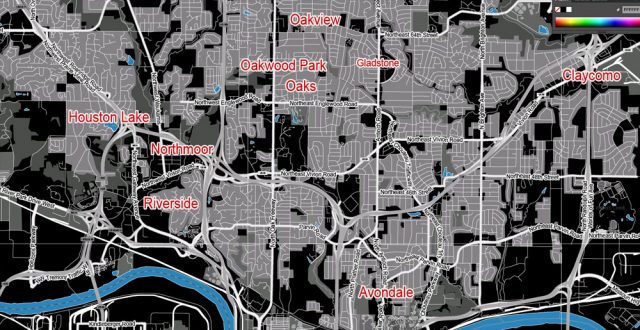 Kansas City Missouri US, exact vector Map City Plan scale 1:58371 BW ...