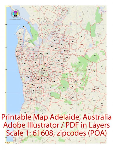 Adelaide Australia Printable Vector PDF Map, exact City Plan, full ...