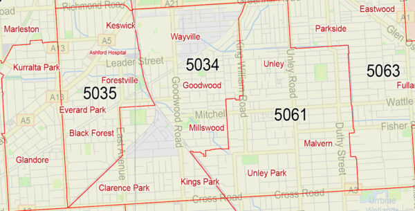 Adelaide Australia Printable Vector PDF Map, exact City Plan, full ...