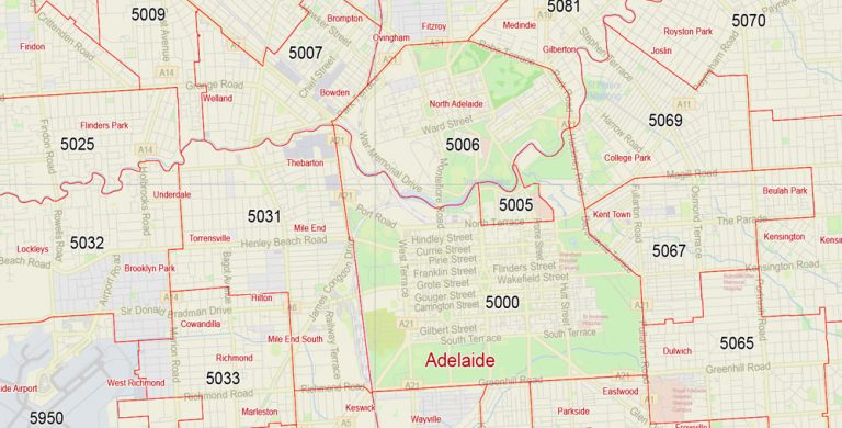 Adelaide Australia Printable Vector PDF Map, exact City Plan, full ...