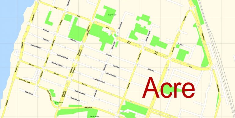 Acre Israel Printable Map Vector, exact detailed City Plan scale 1:3942 ...