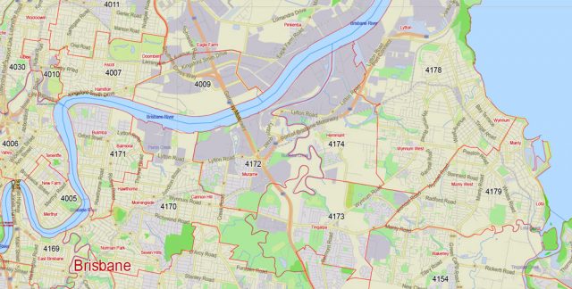 Brisbane PDF Map editable Australia exact City Plan all ZIPcodes areas ...