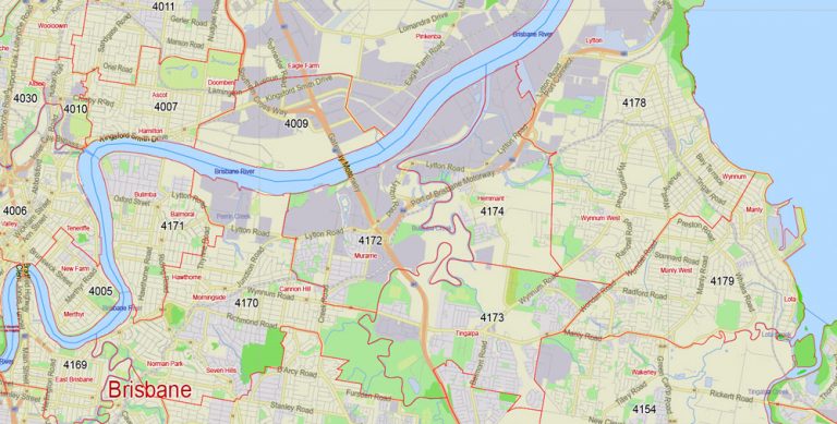 Brisbane PDF Map editable Australia exact City Plan all ZIPcodes areas ...