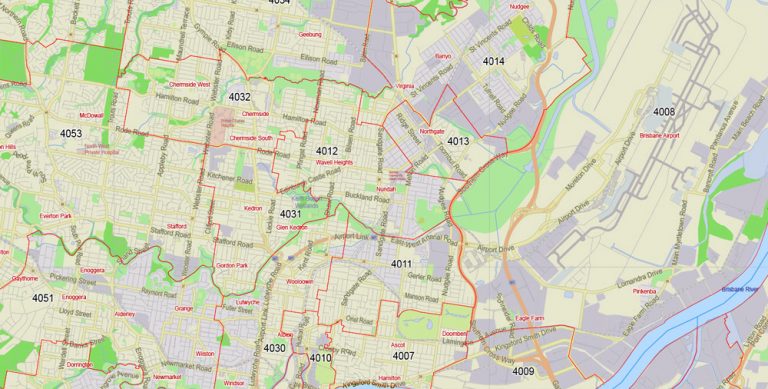 Brisbane PDF Map editable City Plan all ZIPcodes areas (POA) Street Map