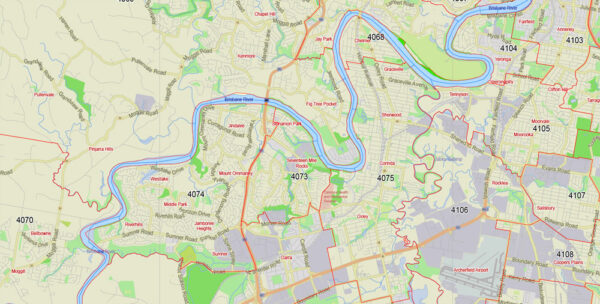 Brisbane PDF Map editable Australia exact City Plan all ZIPcodes areas ...