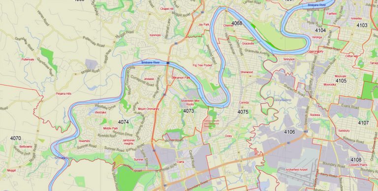 Brisbane PDF Map editable Australia exact City Plan all ZIPcodes areas ...