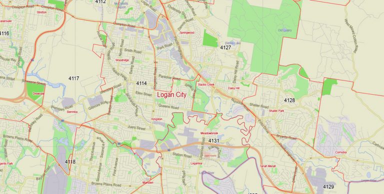 Brisbane PDF Map editable Australia exact City Plan all ZIPcodes areas ...