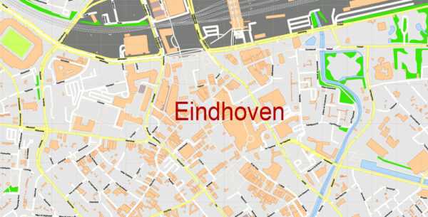 Eindhoven PDF Map Netherlands Printable Vector, exact detailed City ...