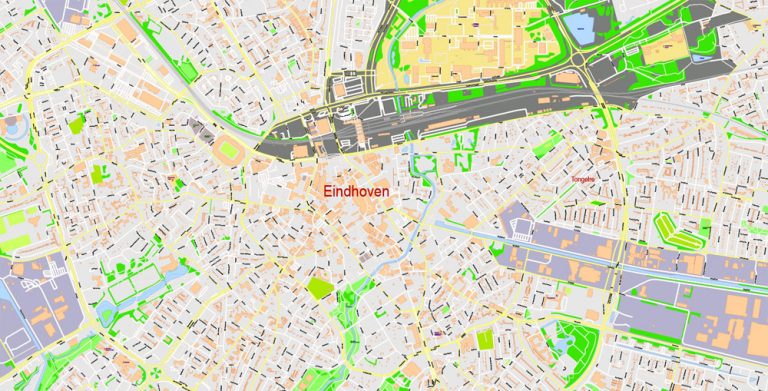Eindhoven PDF Map Netherlands Printable Vector, exact detailed City ...