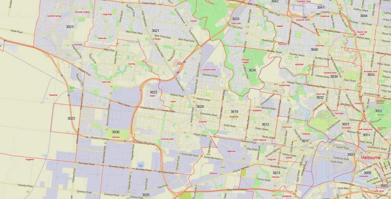 Melbourne Map PDF Vector City Plan ZIPcodes areas (POA) Street Map
