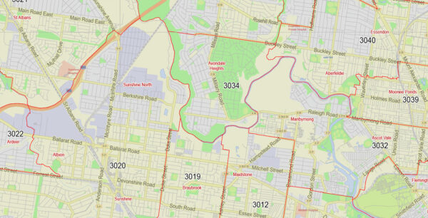 Melbourne Map PDF Vector Australia exact City Plan all ZIPcodes areas ...