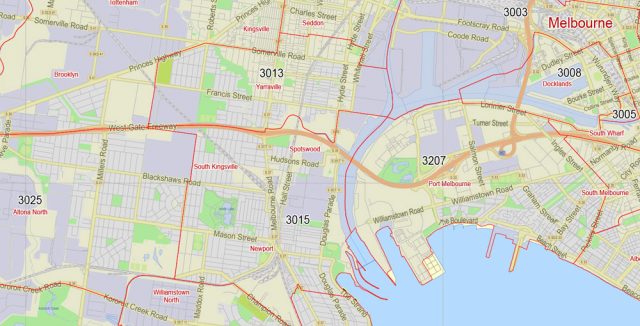 Melbourne Vector Map Australia exact City Plan all ZIPcodes areas (POA ...