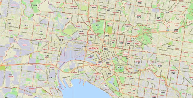 Melbourne Map PDF Vector Australia exact City Plan all ZIPcodes areas ...