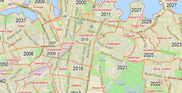 Sydney Map Vector Printable Australia exact City Plan all ZIPcodes ...