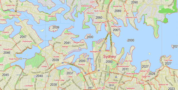 Sydney Map Vector Printable Australia exact City Plan all ZIPcodes ...