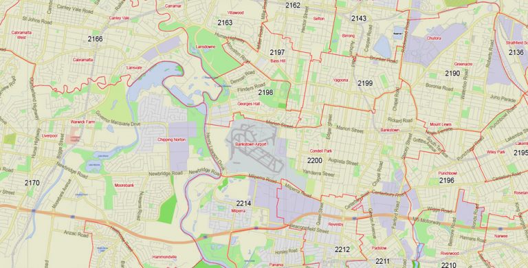 Sydney Map Vector Printable Australia exact City Plan all ZIPcodes ...