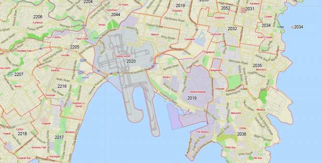 Sydney PDF Map Australia exact City Plan all ZIPcodes areas (POA ...