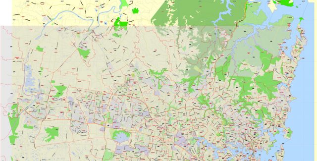Sydney Map Vector Printable Australia exact City Plan all ZIPcodes ...