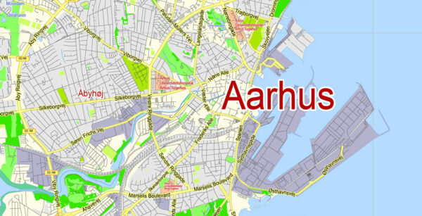Aarhus Denmark PDF Map exact City Plan scale 1:41855 editable Adobe PDF ...
