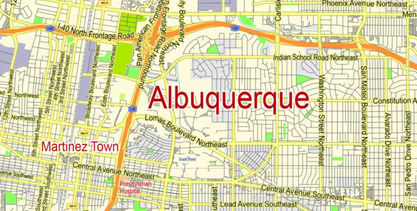 Albuquerque New Mexico US PDF Map Vector exact City Plan scale 1:61480 ...