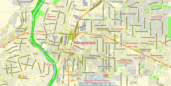 Albuquerque New Mexico US PDF Map Vector exact City Plan scale 1:61480 ...