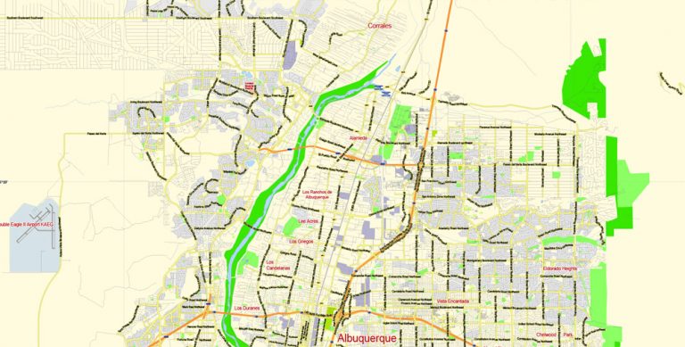 Albuquerque New Mexico US PDF Map Vector exact City Plan scale 1:61480 ...