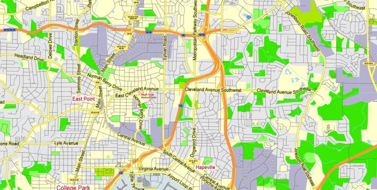 Atlanta Georgia US PDF Map Vector exact City Plan scale 1:62469 full ...