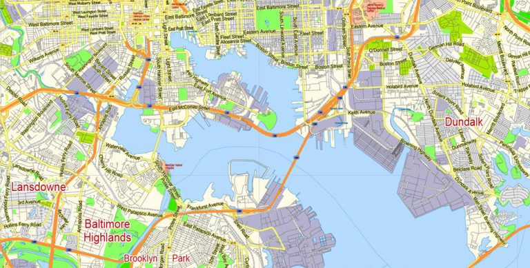 Baltimore Maryland US Map PDF Vector exact City Plan scale 1:58142 full ...