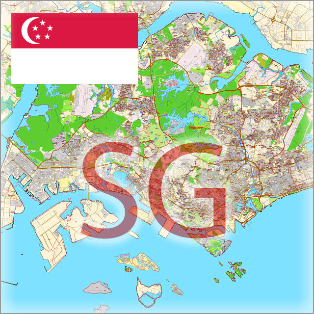 Singapore city and country vector maps: PDF and Adobe Illustrator