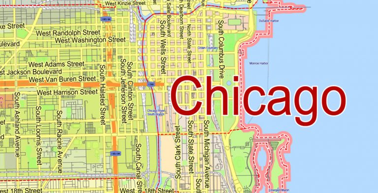 Chicago Map PDF Illinois US, exact City Plan scale 1:55965 full ...