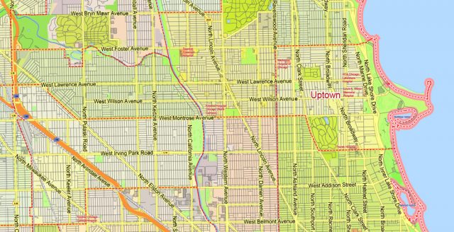 Chicago Map Vector Illinois US, exact City Plan scale 1:55965 full ...
