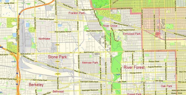 Chicago Map PDF Illinois US, exact City Plan scale 1:55965 full ...