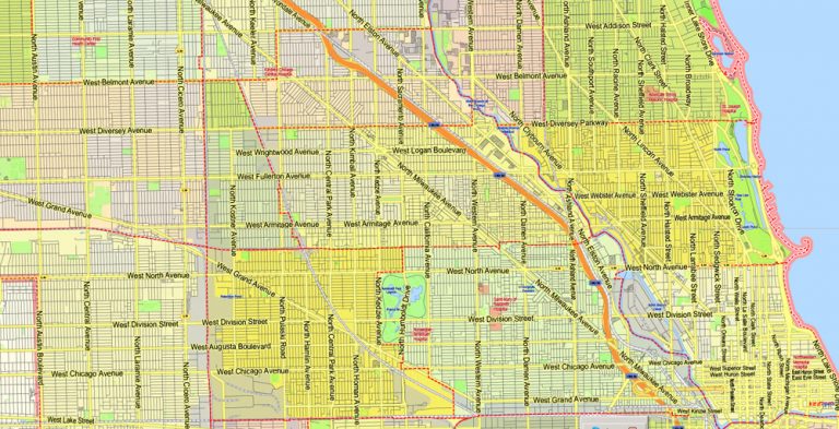 Chicago Map PDF Illinois US, exact City Plan scale 1:55965 full ...