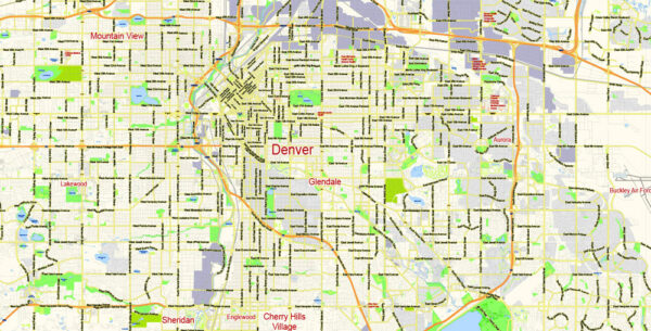 Denver Map PDF Vector Colorado US exact City Plan scale 1:57789 full ...