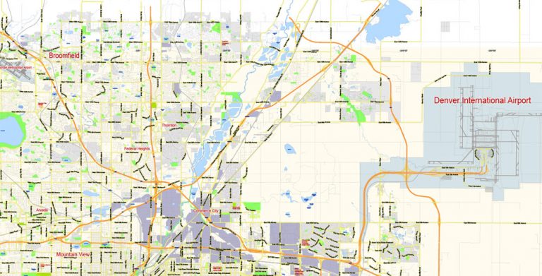 Denver Map PDF Vector Colorado US exact City Plan scale 1:57789 full ...