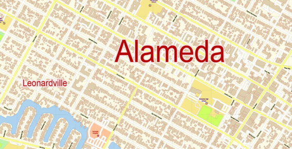 Alameda Oakland Map Vector California US extra detailed City Plan scale ...