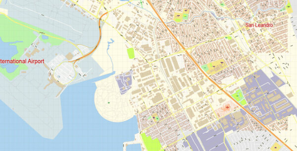 Alameda Oakland Map Vector California US extra detailed City Plan scale ...