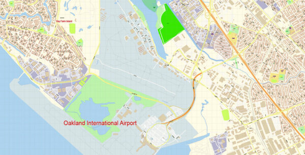Alameda Oakland Map Vector California US extra detailed City Plan scale ...