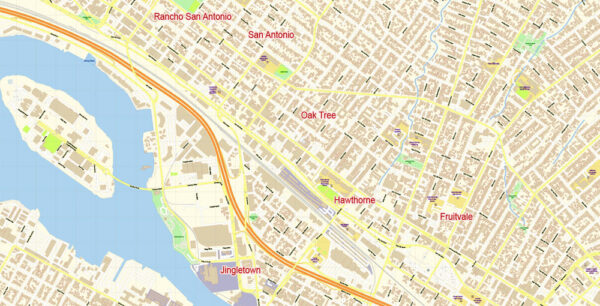 Alameda Oakland Map Vector California US extra detailed City Plan scale ...