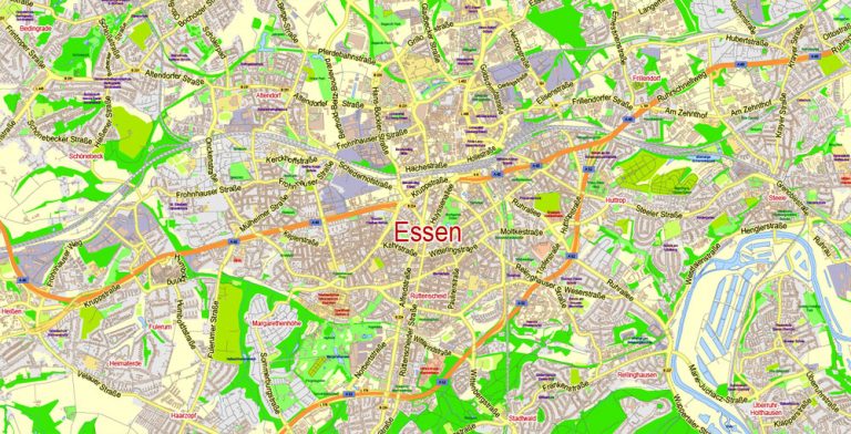 Essen PDF Map Vector Printable Germany exact City Plan scale 1:46843 ...